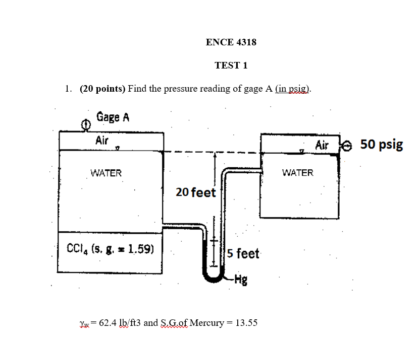 Solved 1. (20 points) Find the pressure reading of gage A | Chegg.com