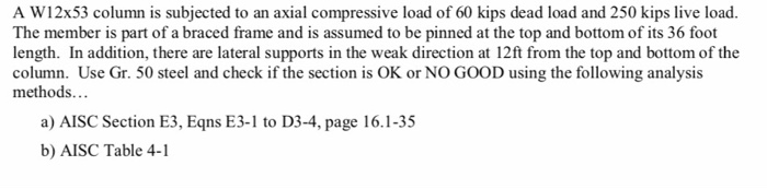 Solved A W12x53 column is subjected to an axial compressive | Chegg.com