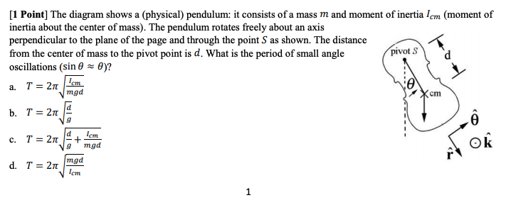 Solved [1 Point] The diagram shows a (physical) pendulum: it | Chegg.com