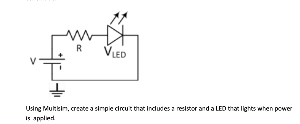 Solved M w R VLED Using Multisim, create a simple circuit | Chegg.com