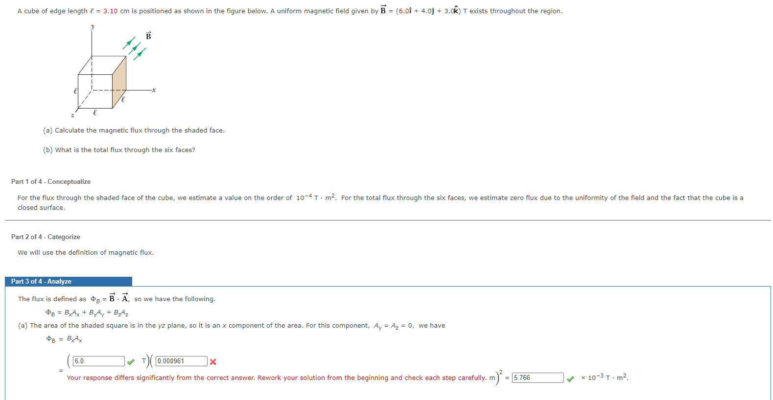 Solved cube of edge length ℓ=3.10 cm is positioned as shown | Chegg.com