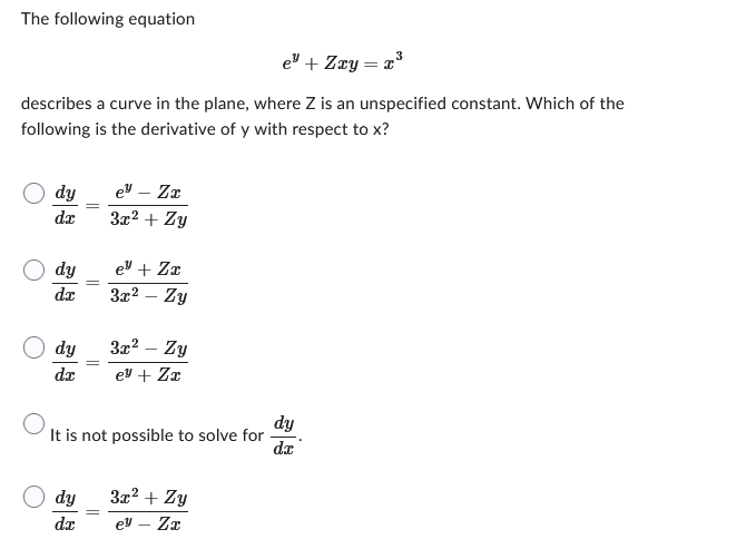 Solved The following equation ey+Zxy=x3 describes a curve in | Chegg.com