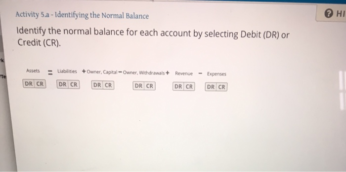 Solved Activity 5.a -Identifying the Normal Balance Identify | Chegg.com