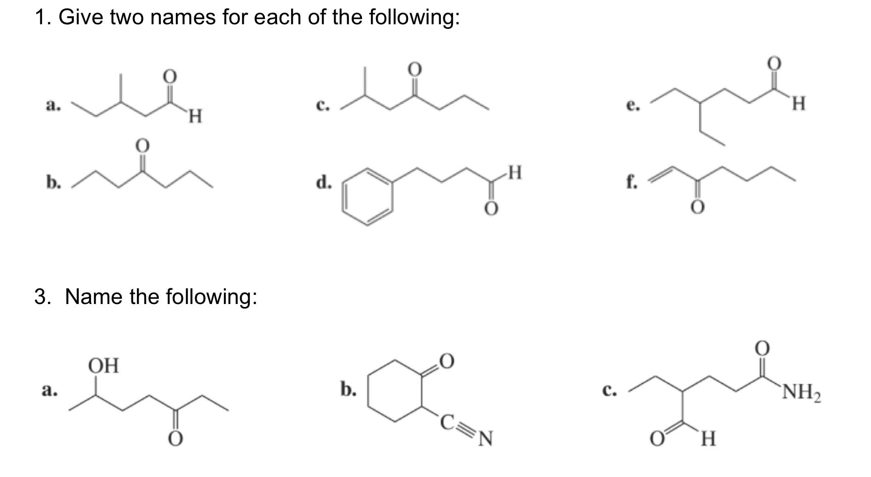 Solved 1. Give two names for each of the following: we a. H | Chegg.com