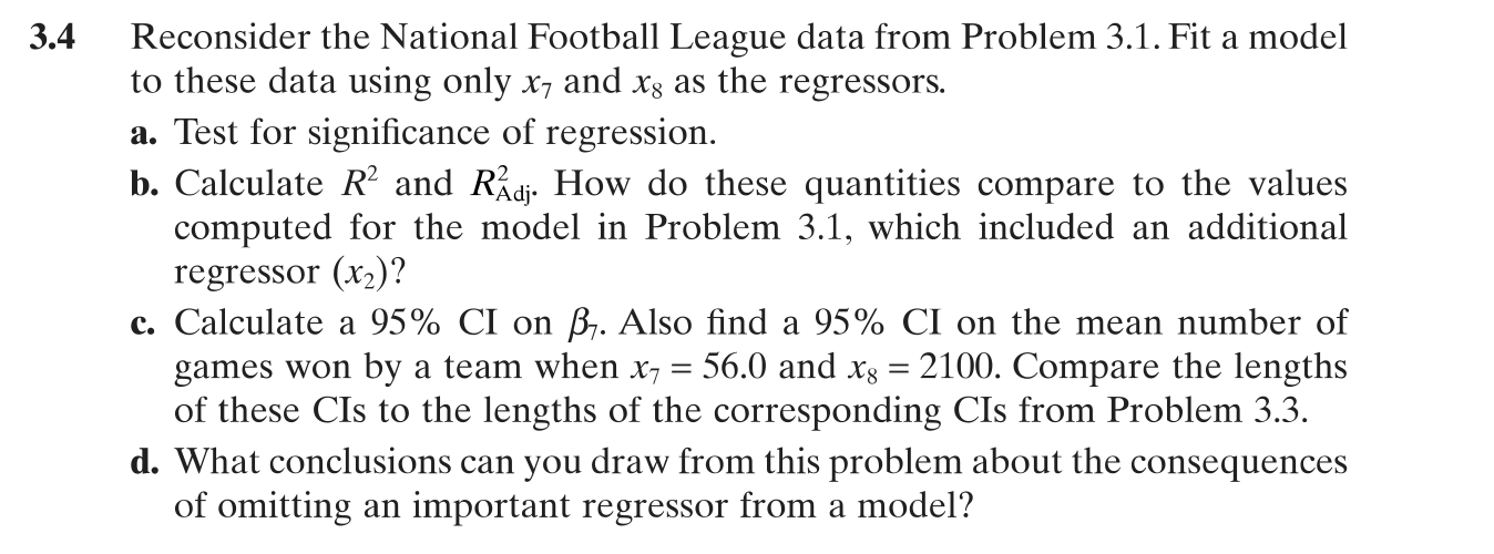 Solved .4 Reconsider the National Football League data from | Chegg.com