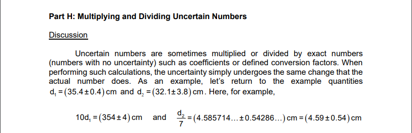 Solved Part H: Multiplying and Dividing Uncertain Numbers | Chegg.com