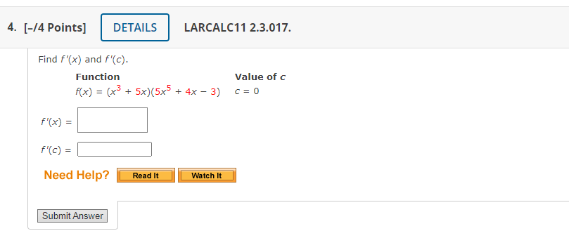 Solved Find f′(x) and f′(c). Function | Chegg.com