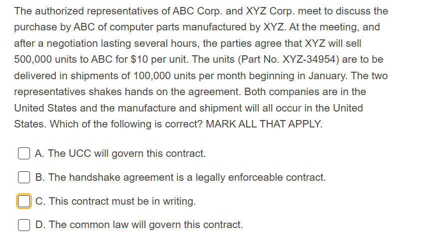 Solved The authorized representatives of ABC Corp. and XYZ | Chegg.com