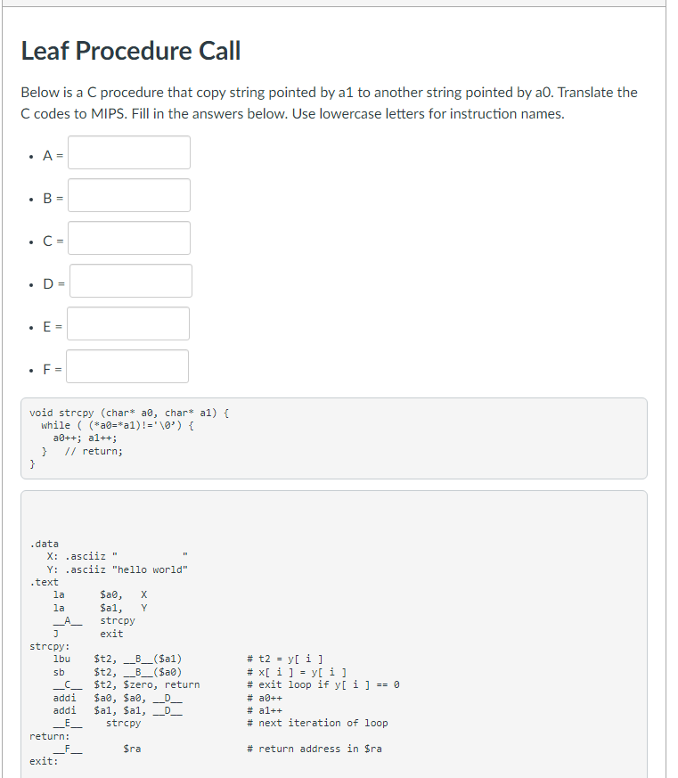 Solved Below is a C procedure that copy string pointed by a1 | Chegg.com