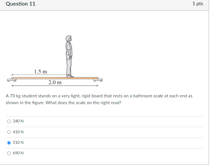 Solved A 70 kg student stands on a very light, rigid board | Chegg.com