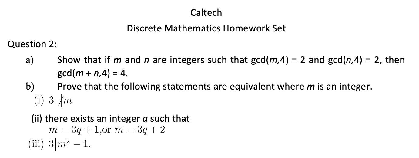 Solved Caltech Discrete Mathematics Homework Set Question 2: | Chegg.com