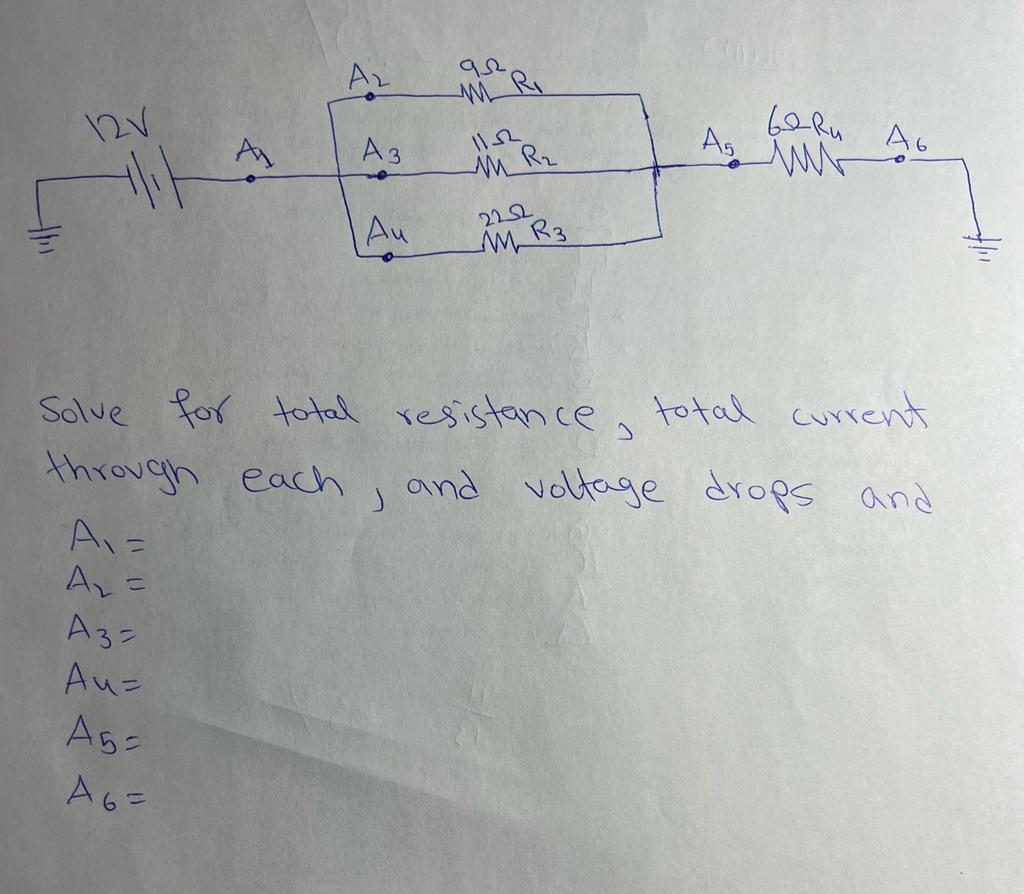 Solved Solve for total resistance, total current throvgh | Chegg.com
