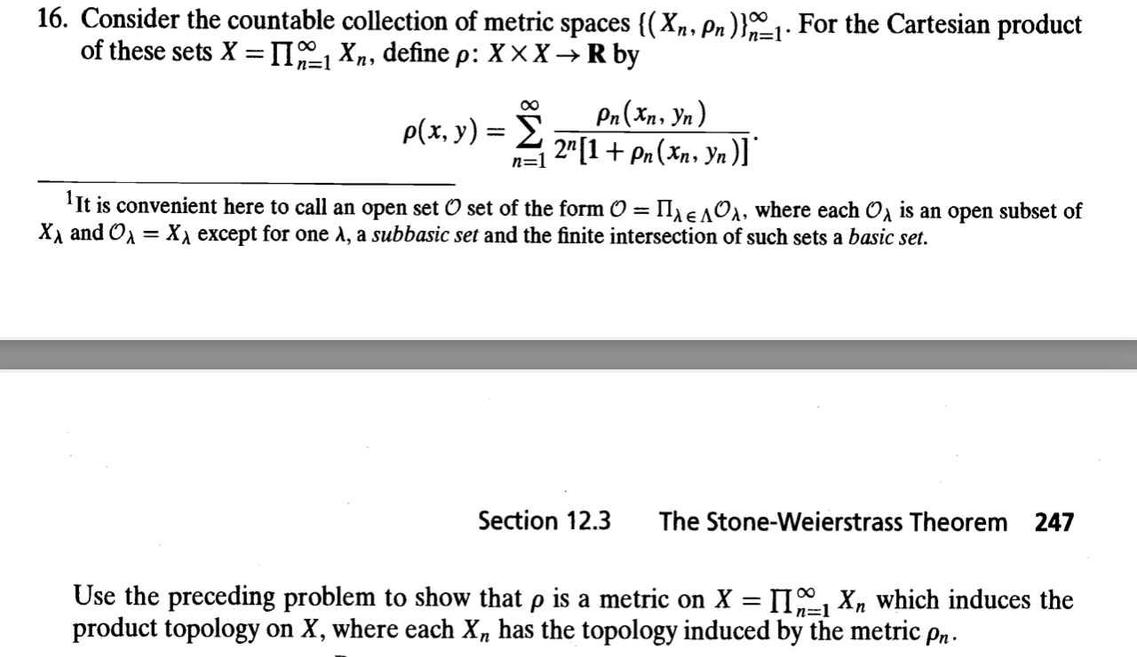 Solved 16. Consider the countable collection of metric | Chegg.com