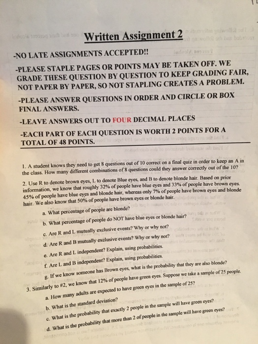 Solved Written Assignment 2 -NO LATE ASSIGNMENTS ACCEPTED!! | Chegg.com