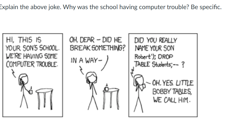 Solved xplain the above joke. Why was the school having | Chegg.com