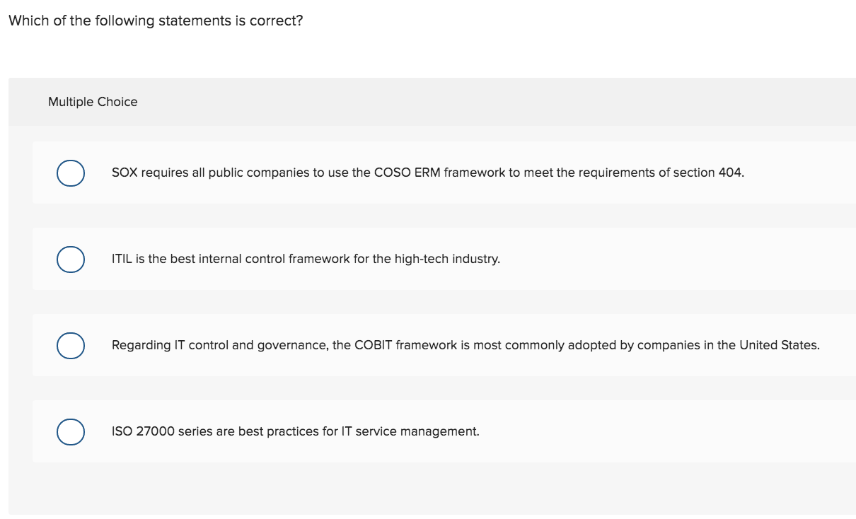 Solved Based on SOX, which of the following sections is | Chegg.com