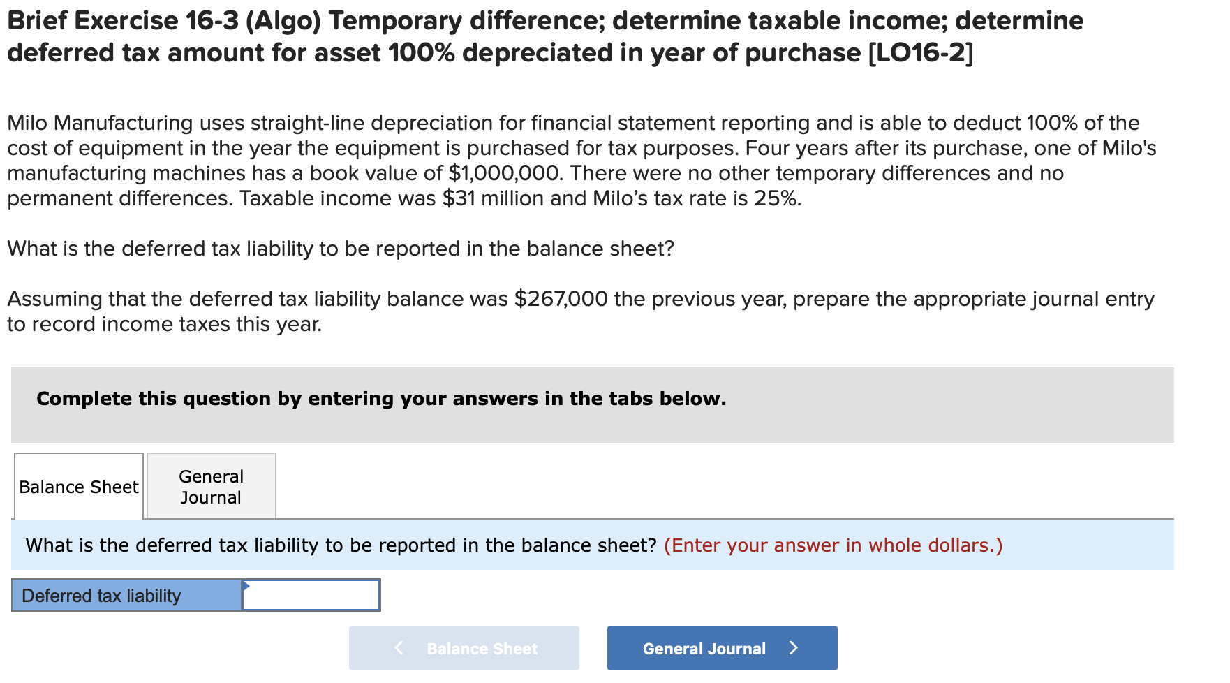 Solved Brief Exercise 16-3 (Algo) Temporary difference; | Chegg.com