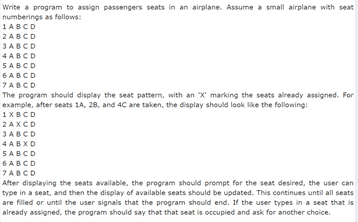 Solved Write a program to assign passengers seats in an | Chegg.com