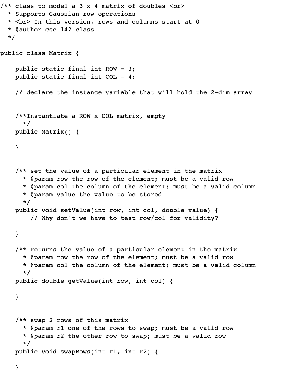 Solved Complete the class Matrix.java -- submit the | Chegg.com