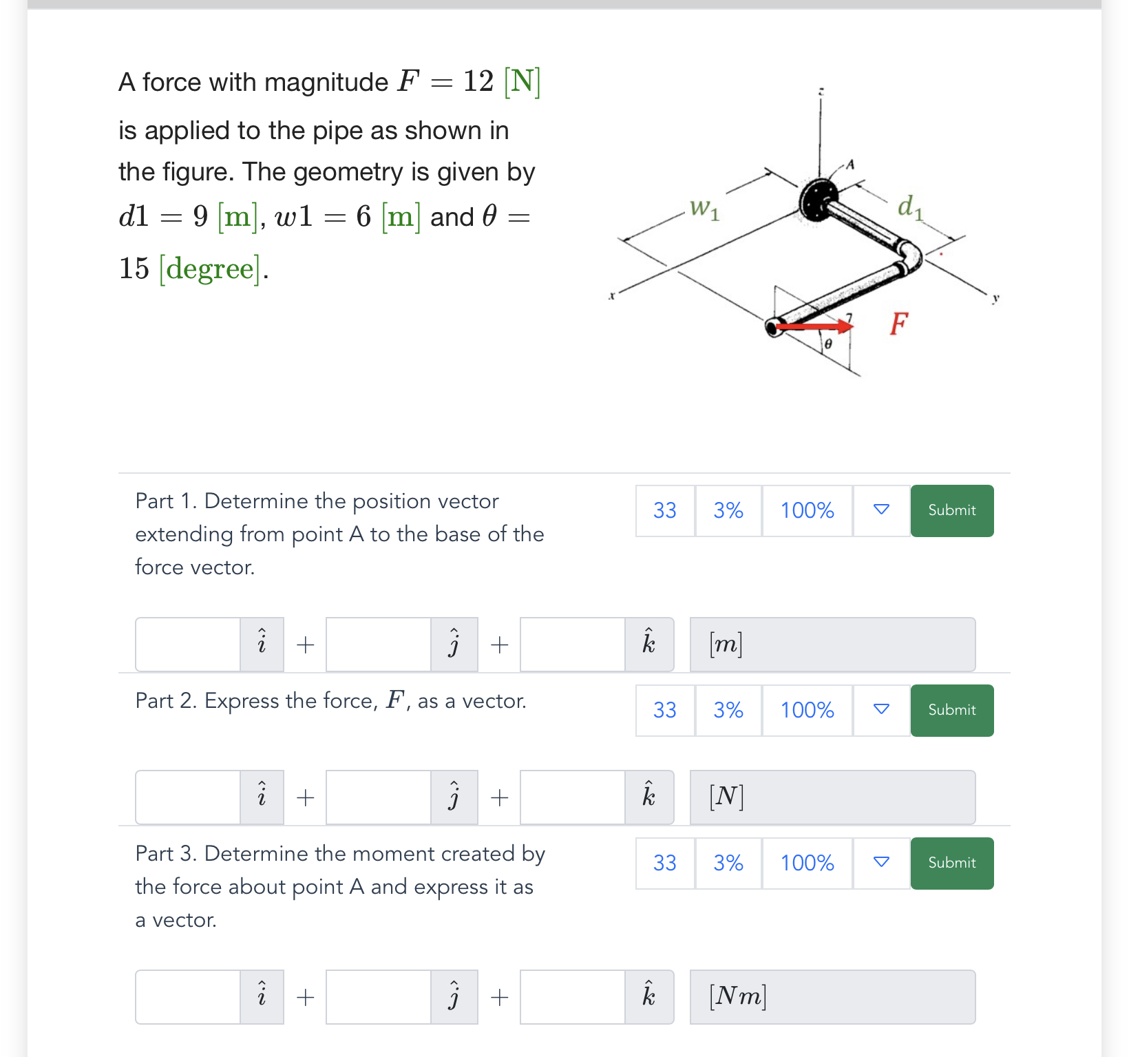 Solved A force with magnitude F=12[ N] is applied to the | Chegg.com