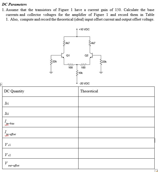 Solved DC Parameters 1. Assume that the transistors of | Chegg.com