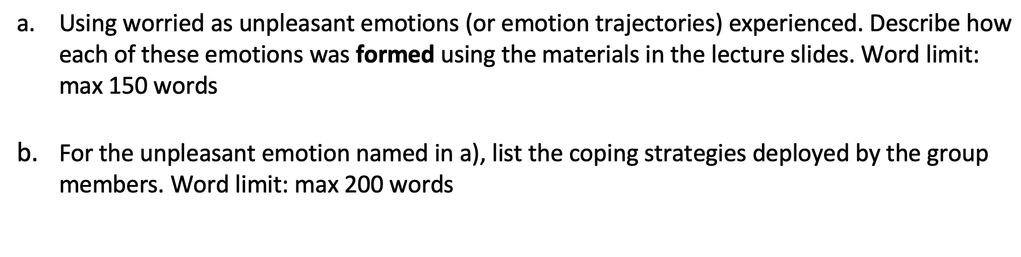 a. Using worried as unpleasant emotions (or emotion | Chegg.com