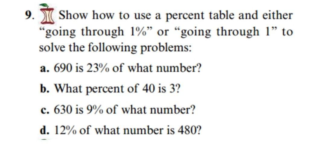 Solved 9. Show how to use a percent table and either 9 | Chegg.com