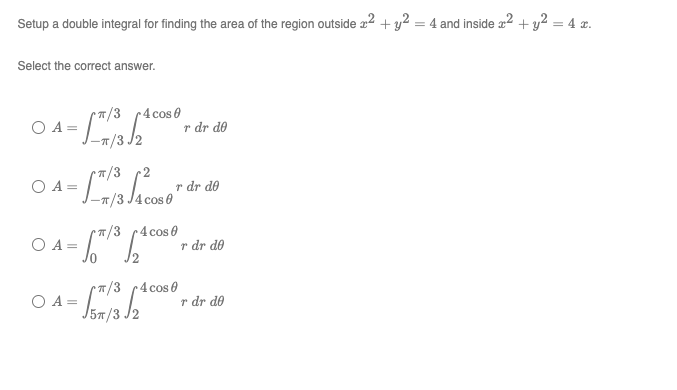 Solved Setup a double integral for finding the area of the | Chegg.com