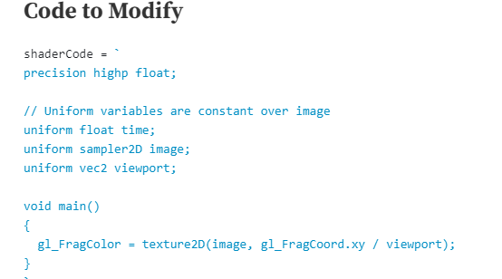 Solved Code to Modify shadercode = precision highp float; // | Chegg.com