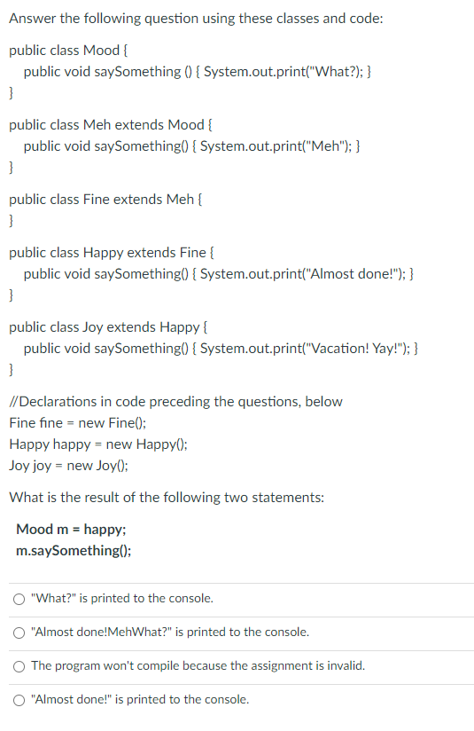Solved Answer the following question using these classes and | Chegg.com