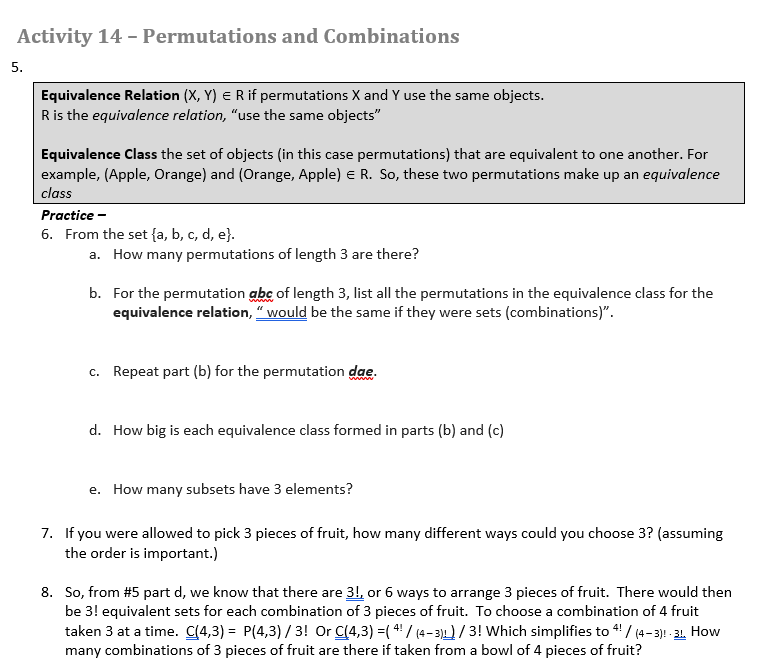 Solved Activity 14 - Permutations and Combinations 5. | Chegg.com