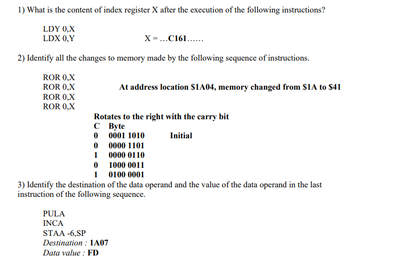 1) What is the content of index register X after the | Chegg.com