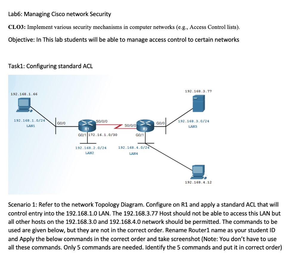 Solved Lab6: Managing Cisco network Security CLO3: Implement | Chegg.com