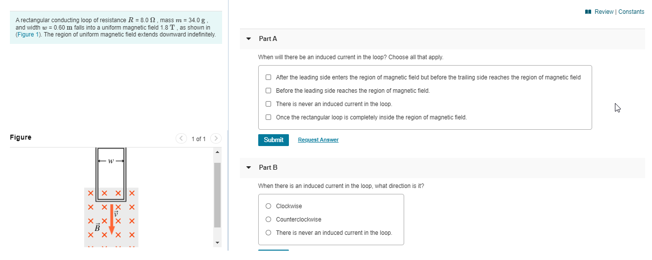 Solved A Review Constants A rectangular conducting loop of | Chegg.com
