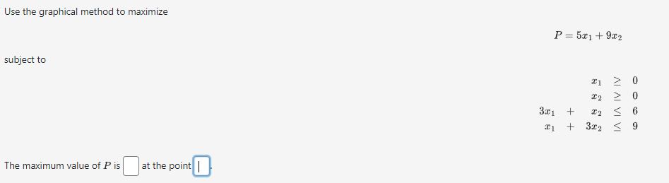 Solved Use the graphical method to maximize P=5x1+9x2 | Chegg.com