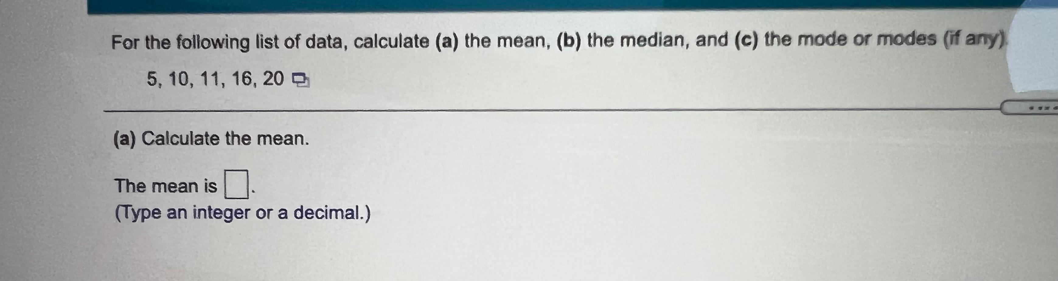 Solved For the following list of data, calculate (a) the | Chegg.com