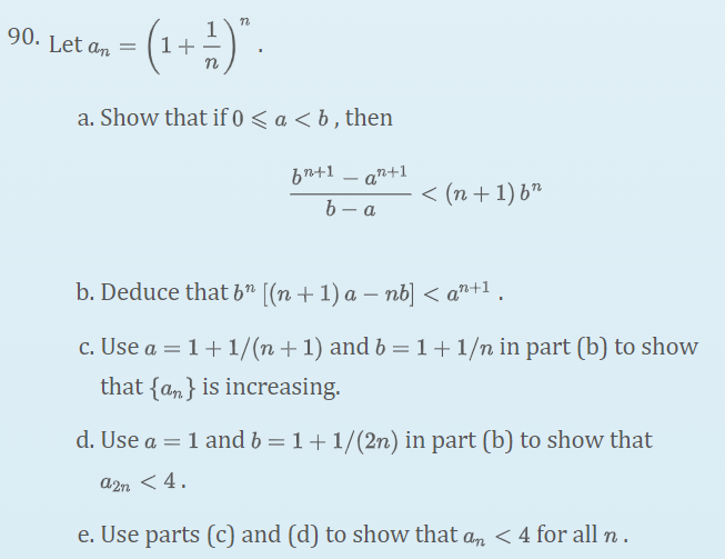 Solved et an=(1+n1)n a. Show that if 0⩽a | Chegg.com