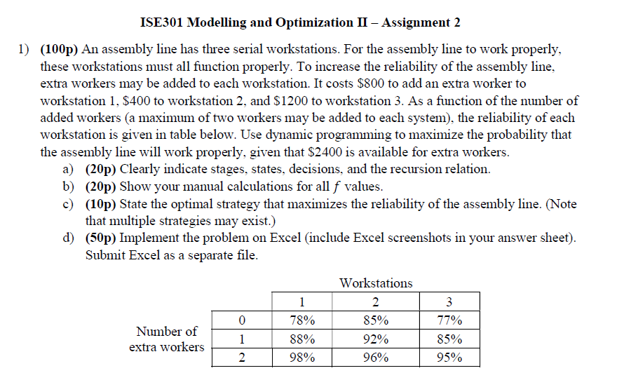 Solved ISE301 ﻿Modelling and Optimization II - ﻿Assignment | Chegg.com