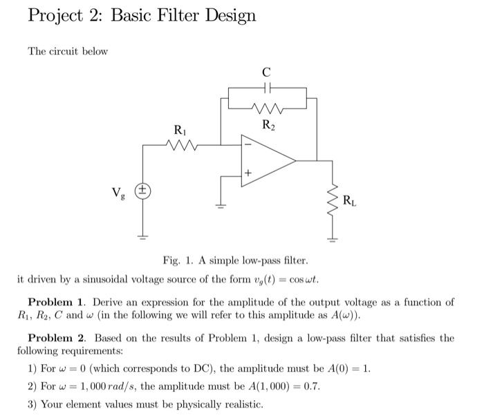 Solved Project 2: Basic Filter Design The circuit below R2 | Chegg.com