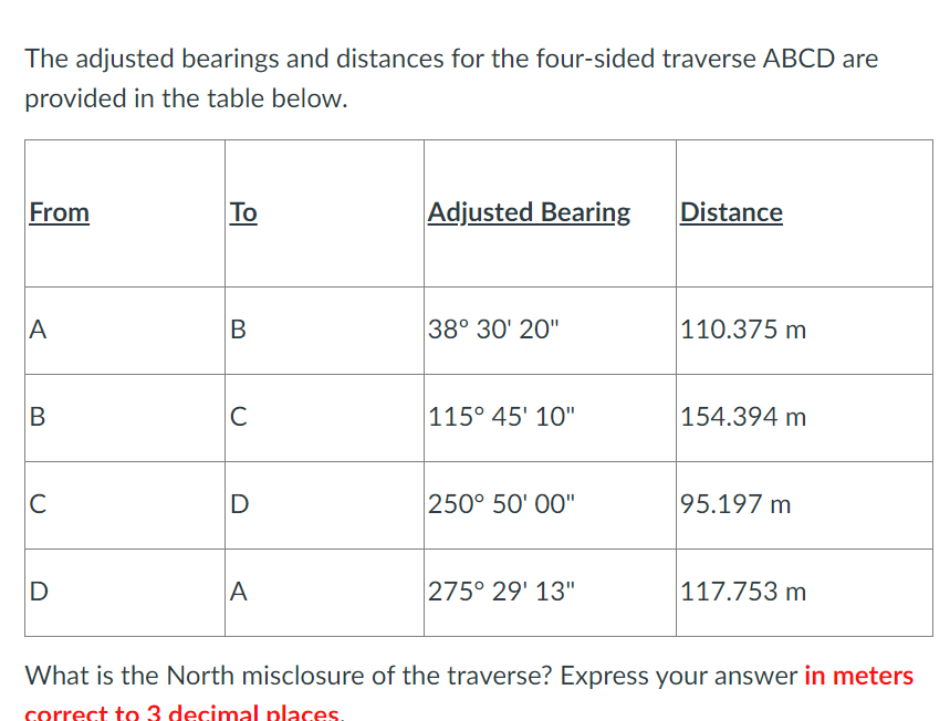 Solved The adjusted bearings and distances for the | Chegg.com