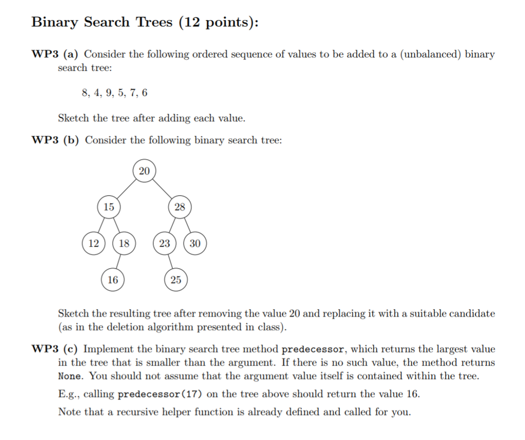 Solved Binary Search Trees (12 points): WP3 (a) Consider the | Chegg.com
