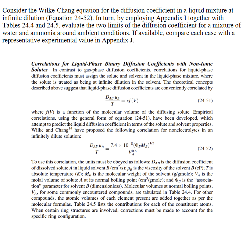 Solved Consider the Wilke-Chang equation for the diffusion | Chegg.com