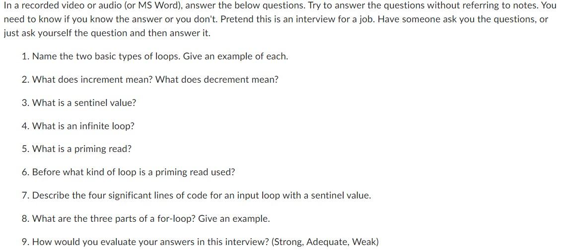Solved In a recorded video or audio (or MS Word), answer the | Chegg.com