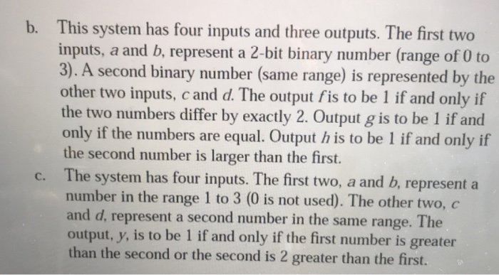 Solved b. This system has four inputs and three outputs. The | Chegg.com