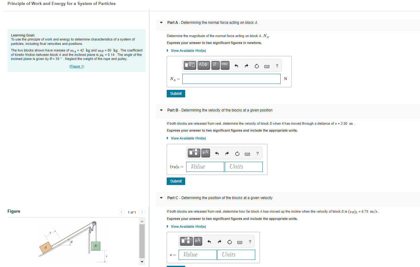 Solved Principle of Work and Energy for a System of | Chegg.com
