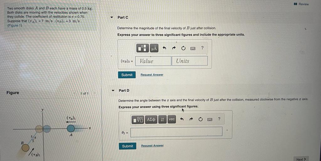 Solved 1 Review Two smooth disks A and B each have a mass of | Chegg.com