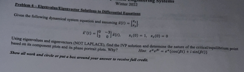 Solved Problem 6 - Eigenvalue/Eigenvector Solutions to | Chegg.com