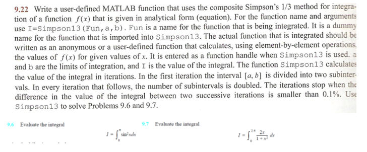 Solved 9.22 Write a user-defined MATLAB function that uses | Chegg.com
