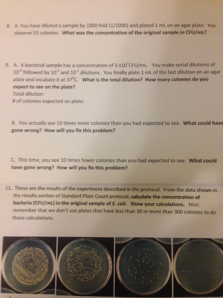 Solved A. You have diluted a sample by 1000 fold (1/1000) | Chegg.com