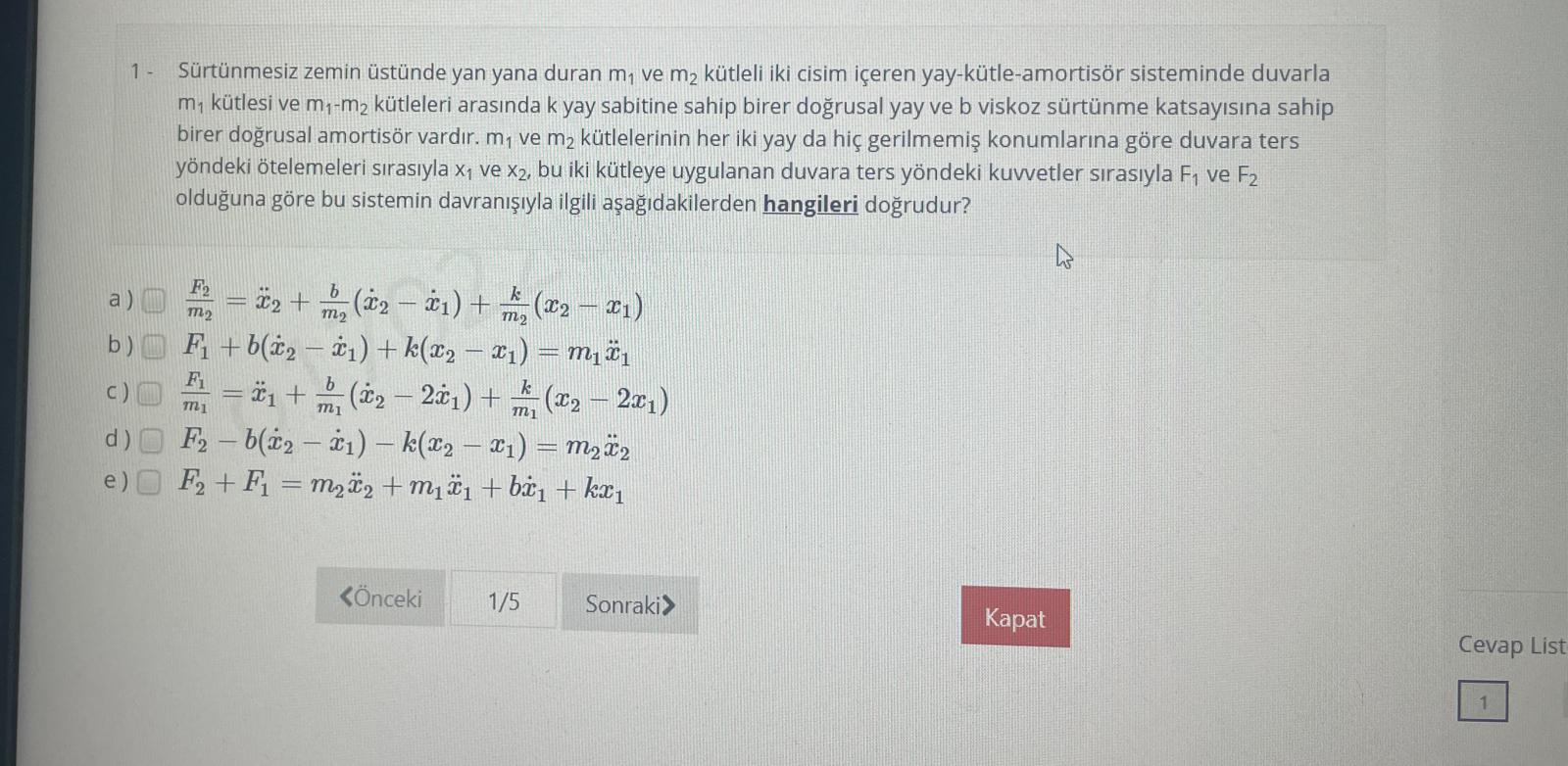 1 - Sürtünmesiz zemin üstünde yan yana duran m1 ve m2 | Chegg.com